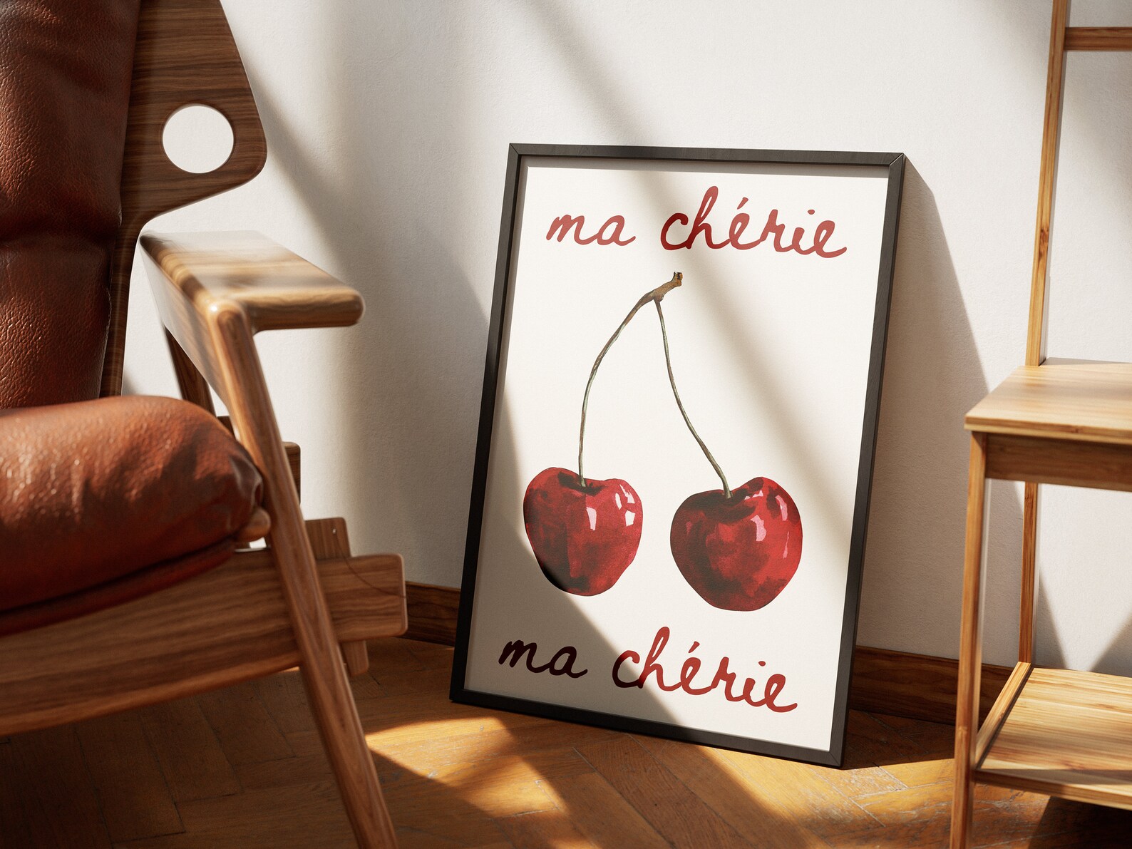 Ma Cherie Cherry Wall Art, Cute Red Cherries Poster, Coquette French ...