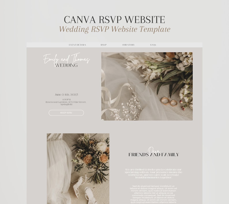 Canva Wedding RSVP Website Template | Digital Wedding Invitation, Canva ...