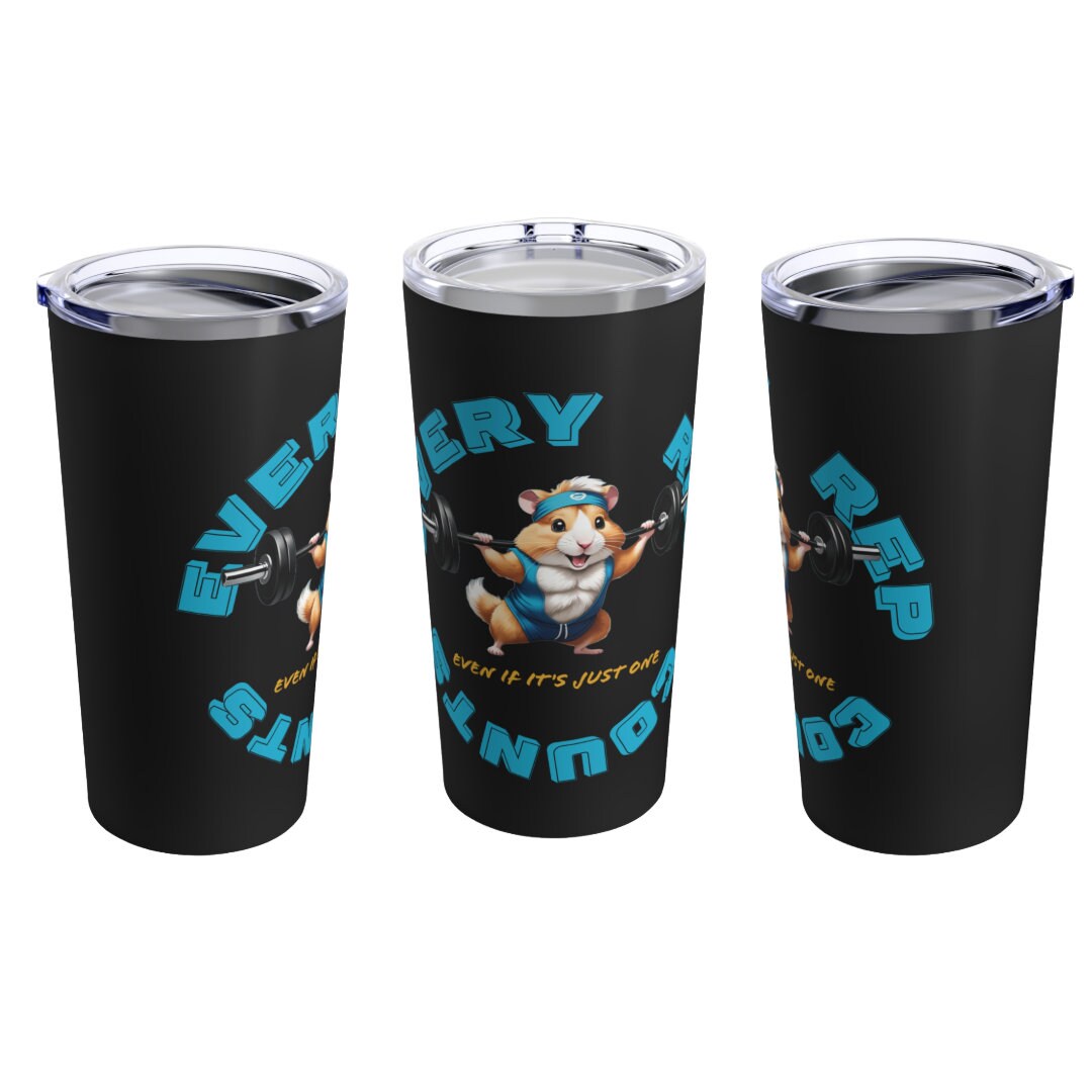 Every Rep Counts, Tumbler 20oz, Cute Ripped Chipmunk Lifting Dumbbell ...
