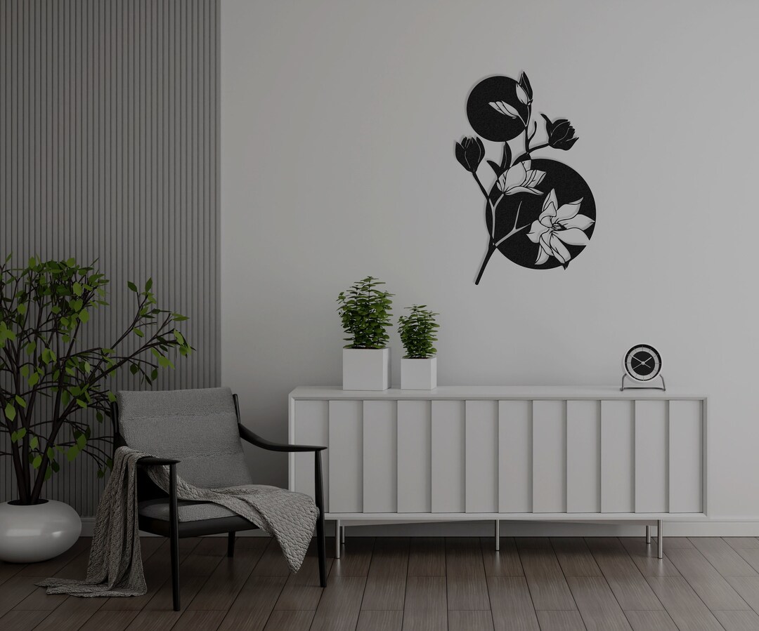 Oversized Flower Metal Art, Continuous Line Bedroom Wall Decor, Stylish ...