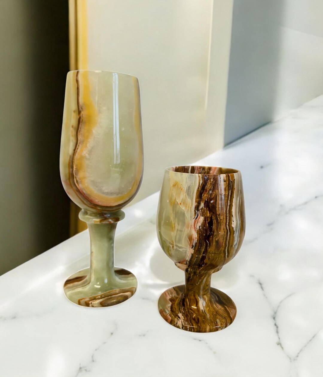 Handcrafted Banded Onyx Goblets: Elegant Stone Drinkware - Etsy
