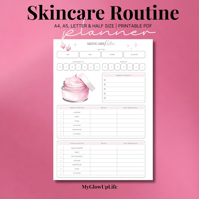 Skincare Planner, Skincare Tracker, Skincare Organizer, Daily Planner ...