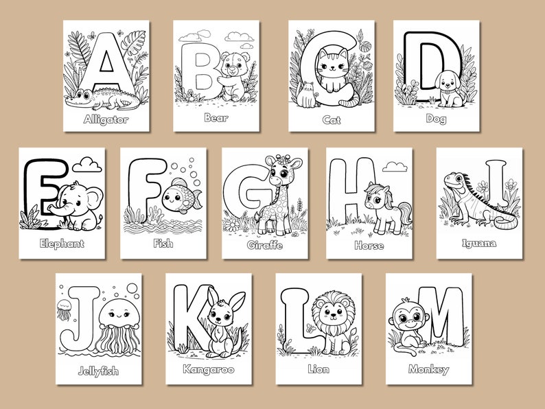ABC Animal Coloring Book, Learn A to Z Alphabet: 26 Easy and Fun ...