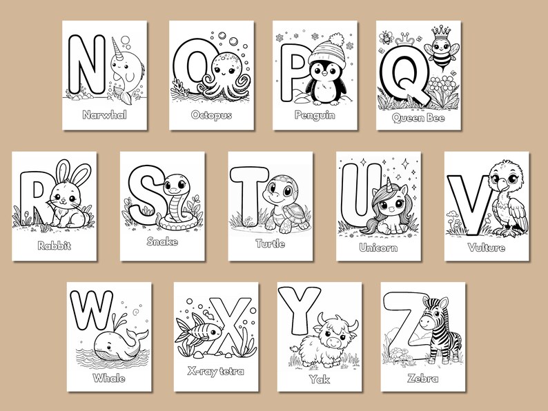 ABC Animal Coloring Book, Learn A to Z Alphabet: 26 Easy and Fun ...