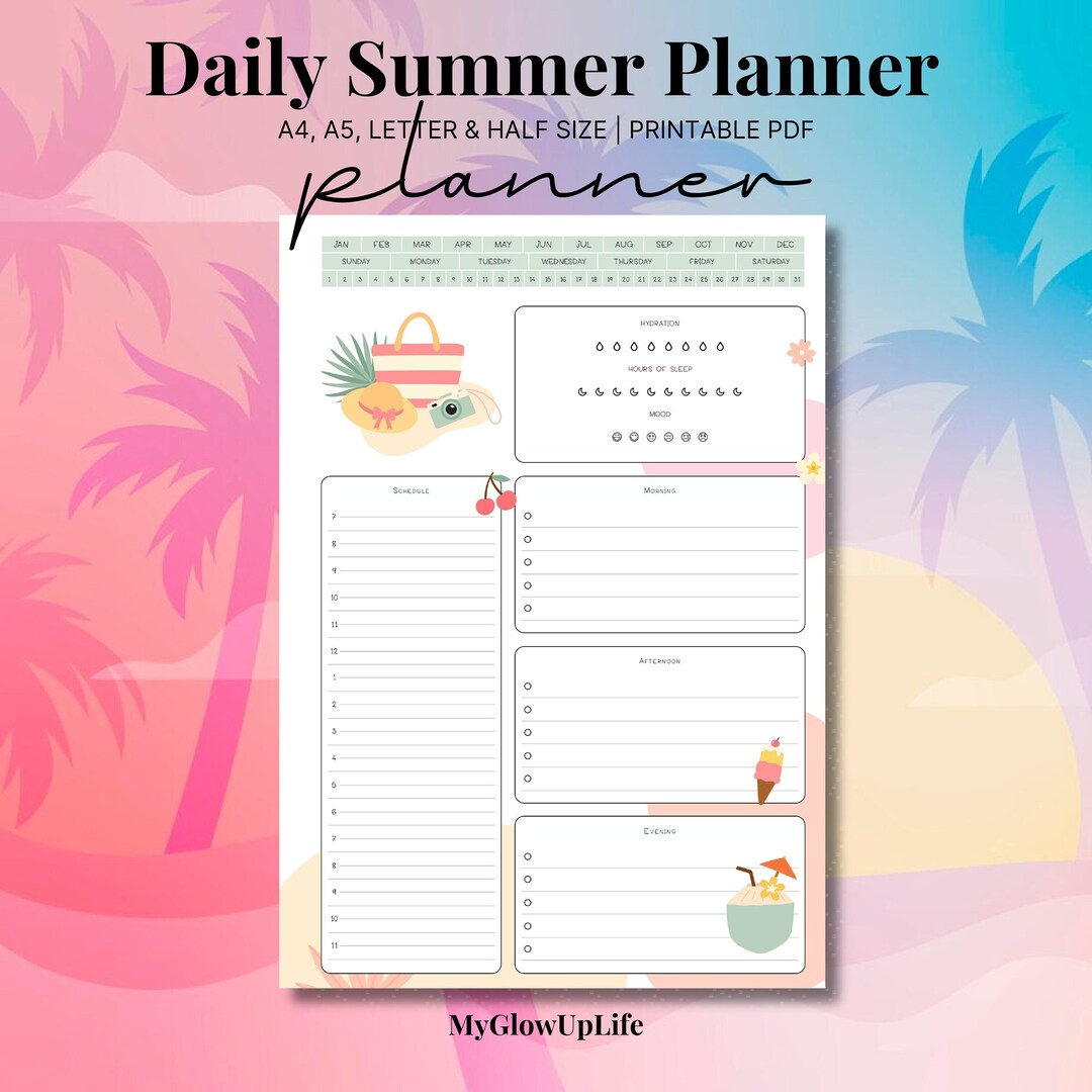 Summer Daily Planner, Seasonal Planner, Digital Planner, Printable ...