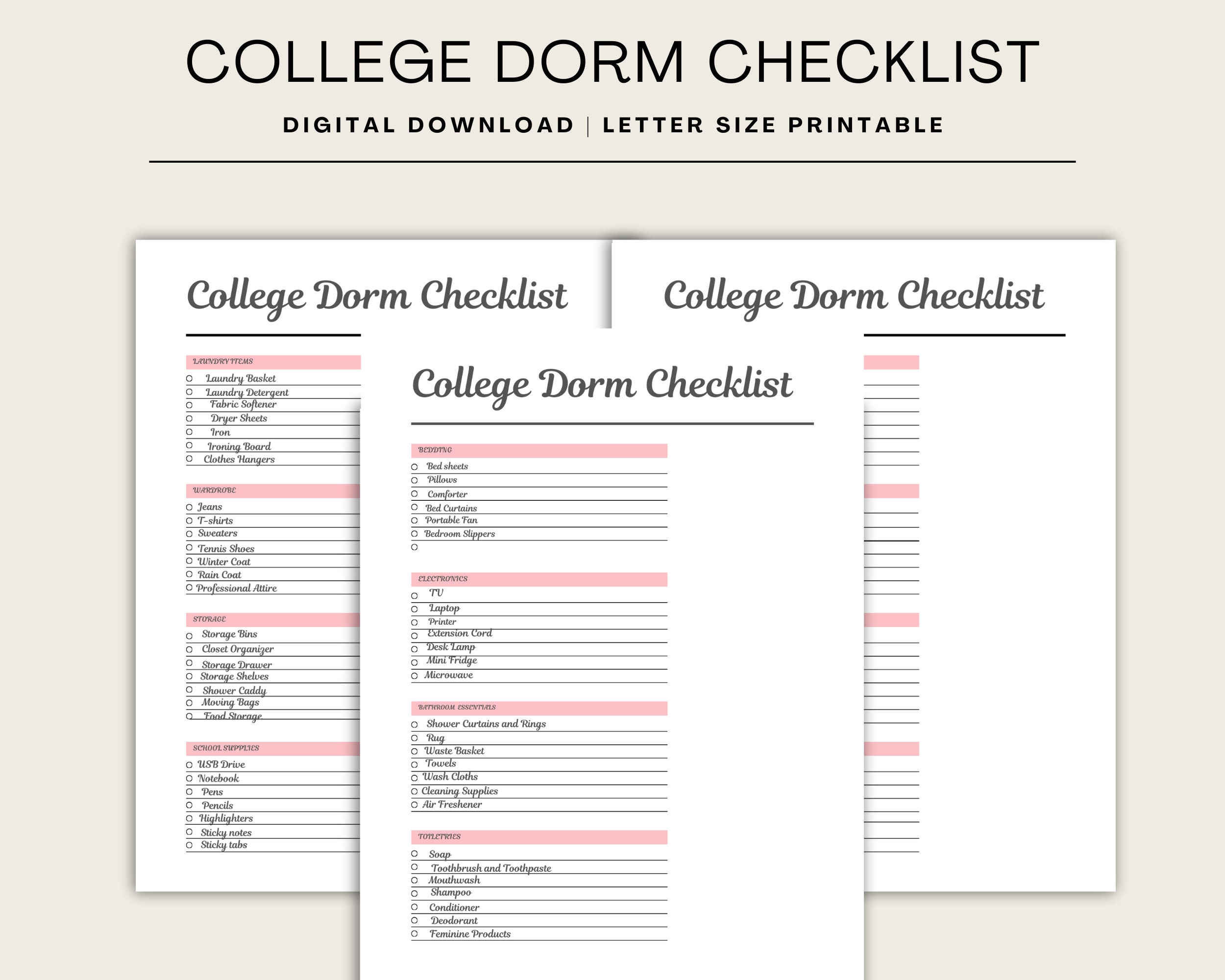 College Dorm Checklist, Dorm Room Checklist, Move in Checklist, Dorm ...