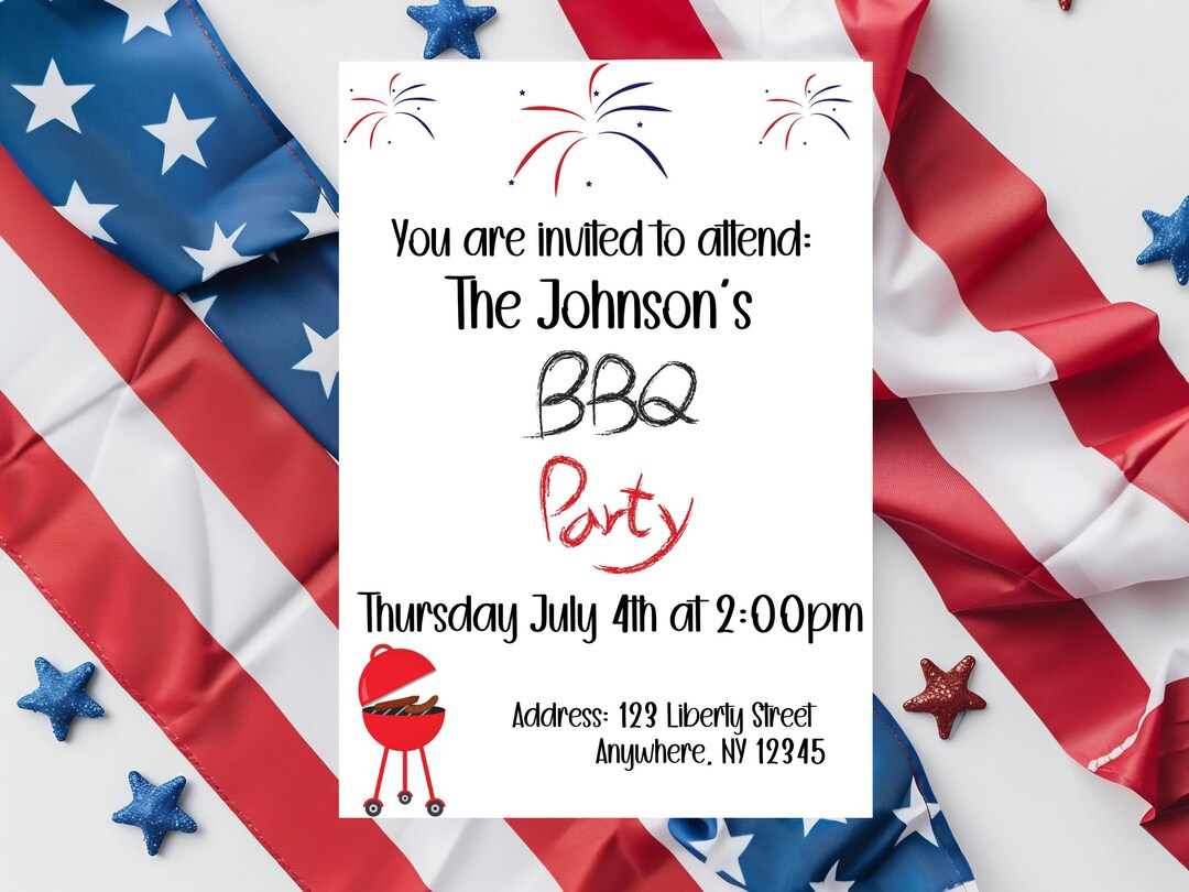BBQ Party Invitations, Fourth of July Editable Invitations, Fourth of ...