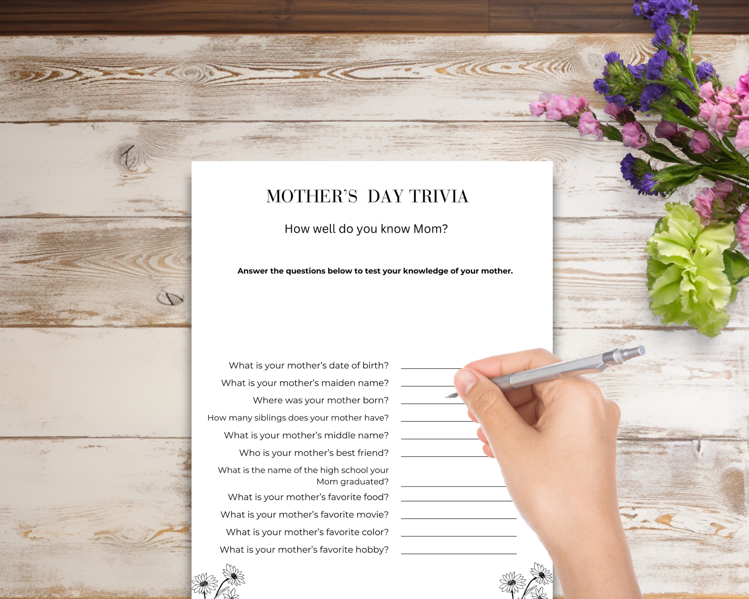 Mother's Day Trivia Game, Mother's Day Printable Games, Mother's Day ...