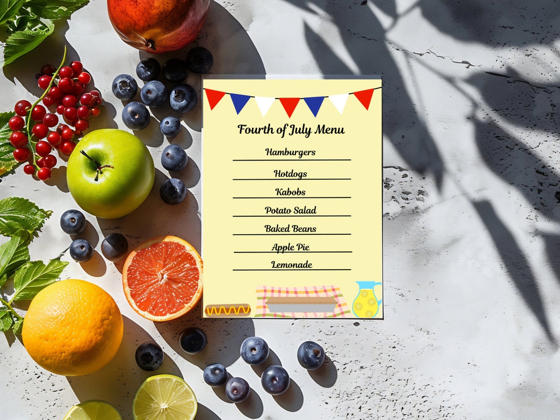 Editable Fourth of July Menu, Fourth of July Printable Menu, Fourth of ...