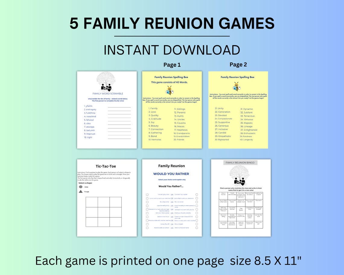 Family Reunion Games Bundle, 5 Family Reunion Printable Games, Family ...