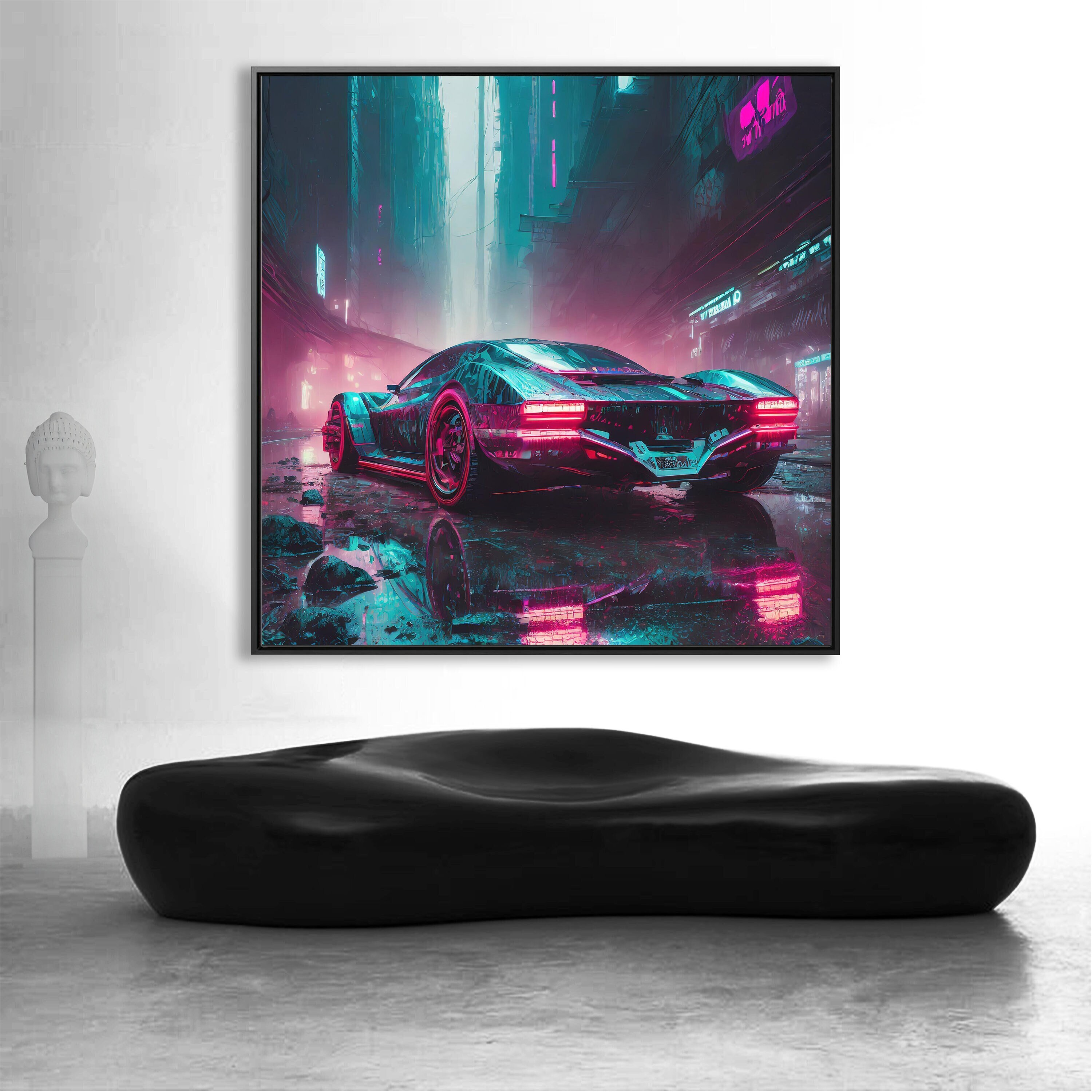 Cyberpunk Car Wall Art, Futuristic Sport Street Race Car Canvas, Neon ...
