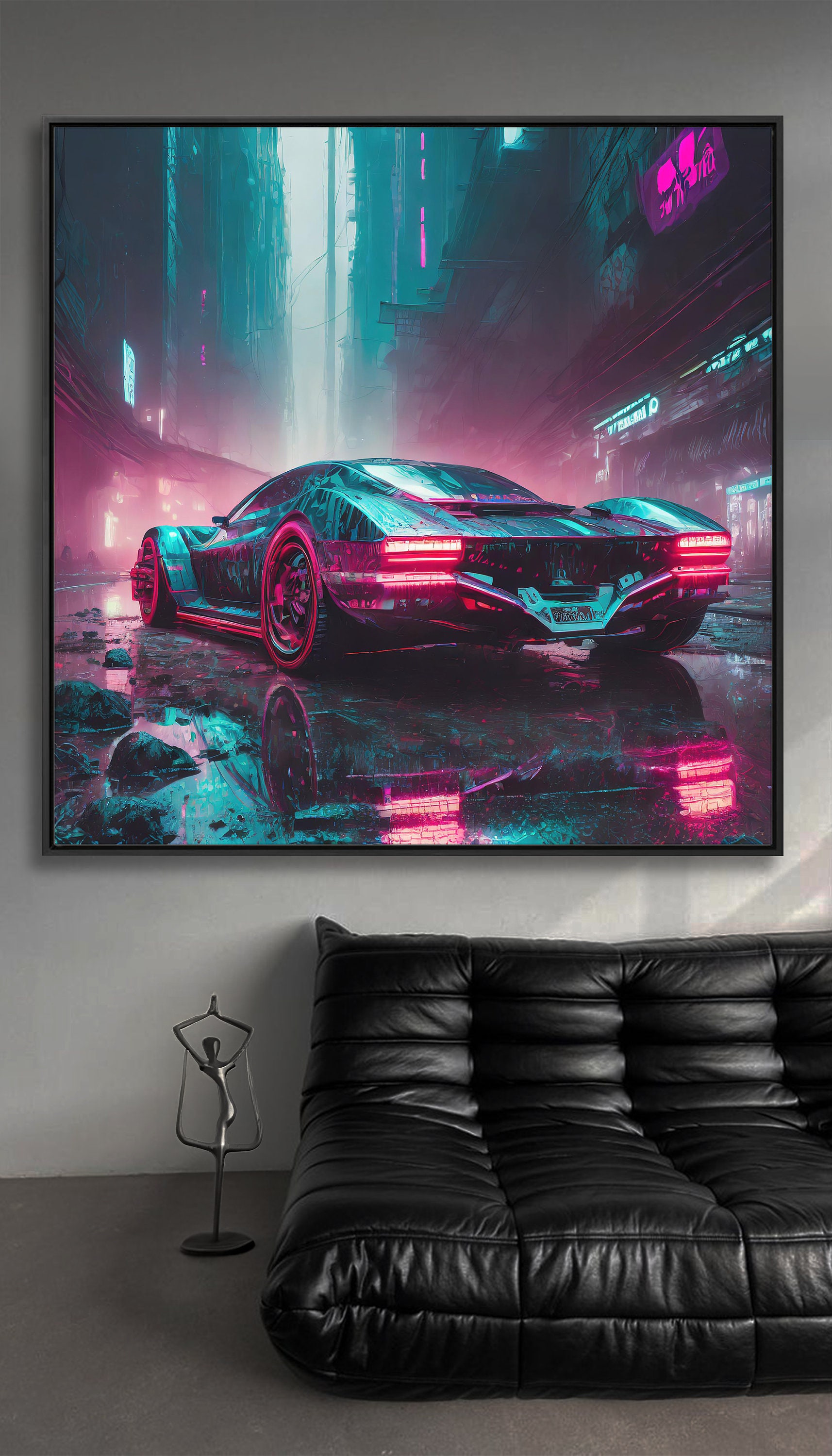 Cyberpunk Car Wall Art, Futuristic Sport Street Race Car Canvas, Neon ...