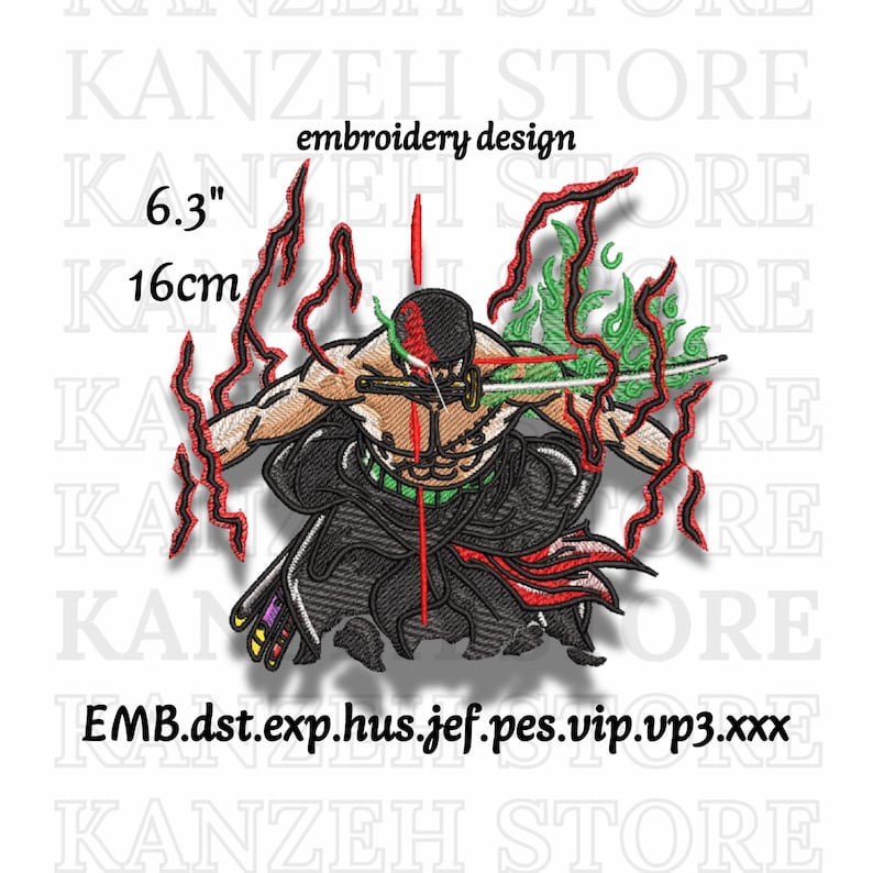 Roronoa Zoro Embroidery Design, Anime Embroidery Design, Zoro, Instant ...
