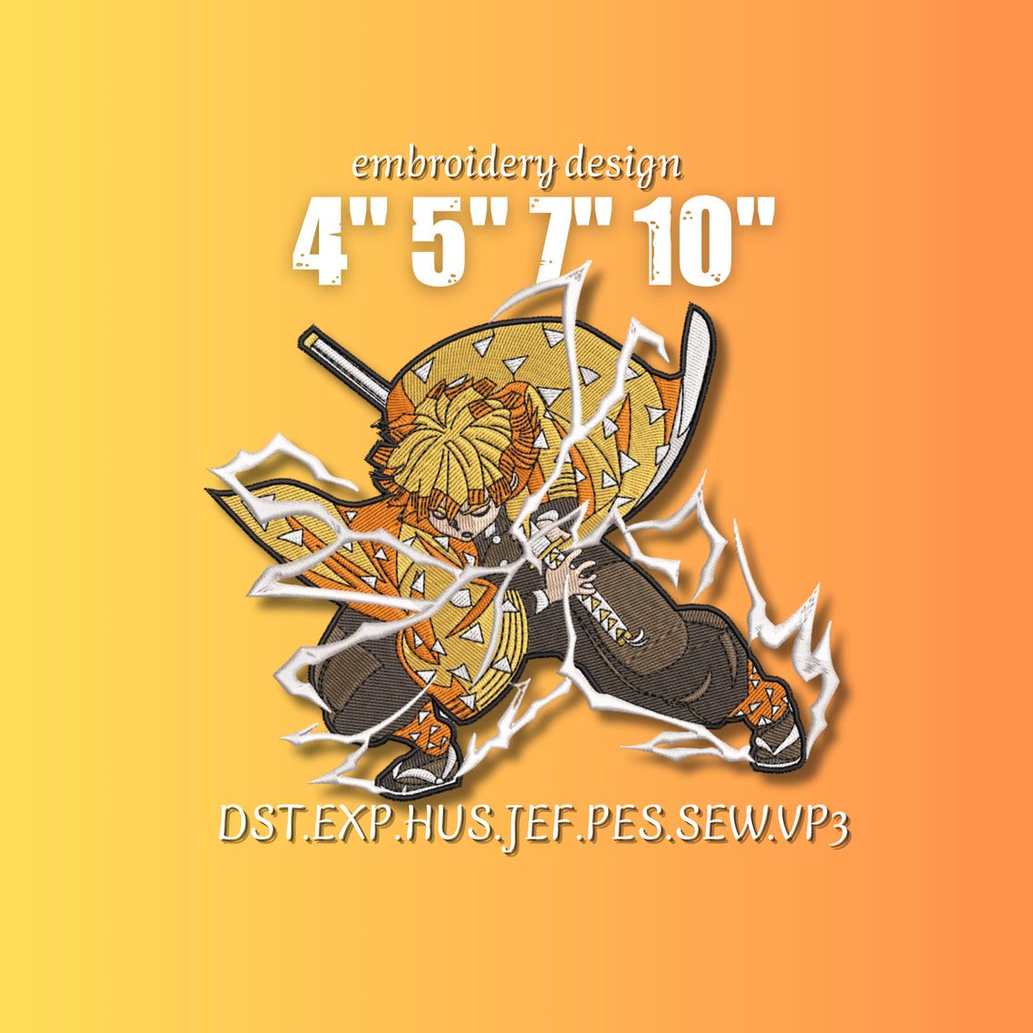 Zenitsu Demon Slayer Embroidery Design|zenitsu Agatsuma Machine ...