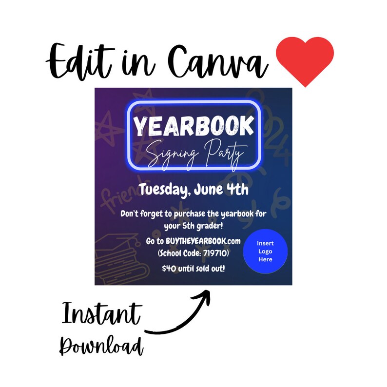 EDITABLE Yearbook Signing Party School Event Template, Yearbook Party ...