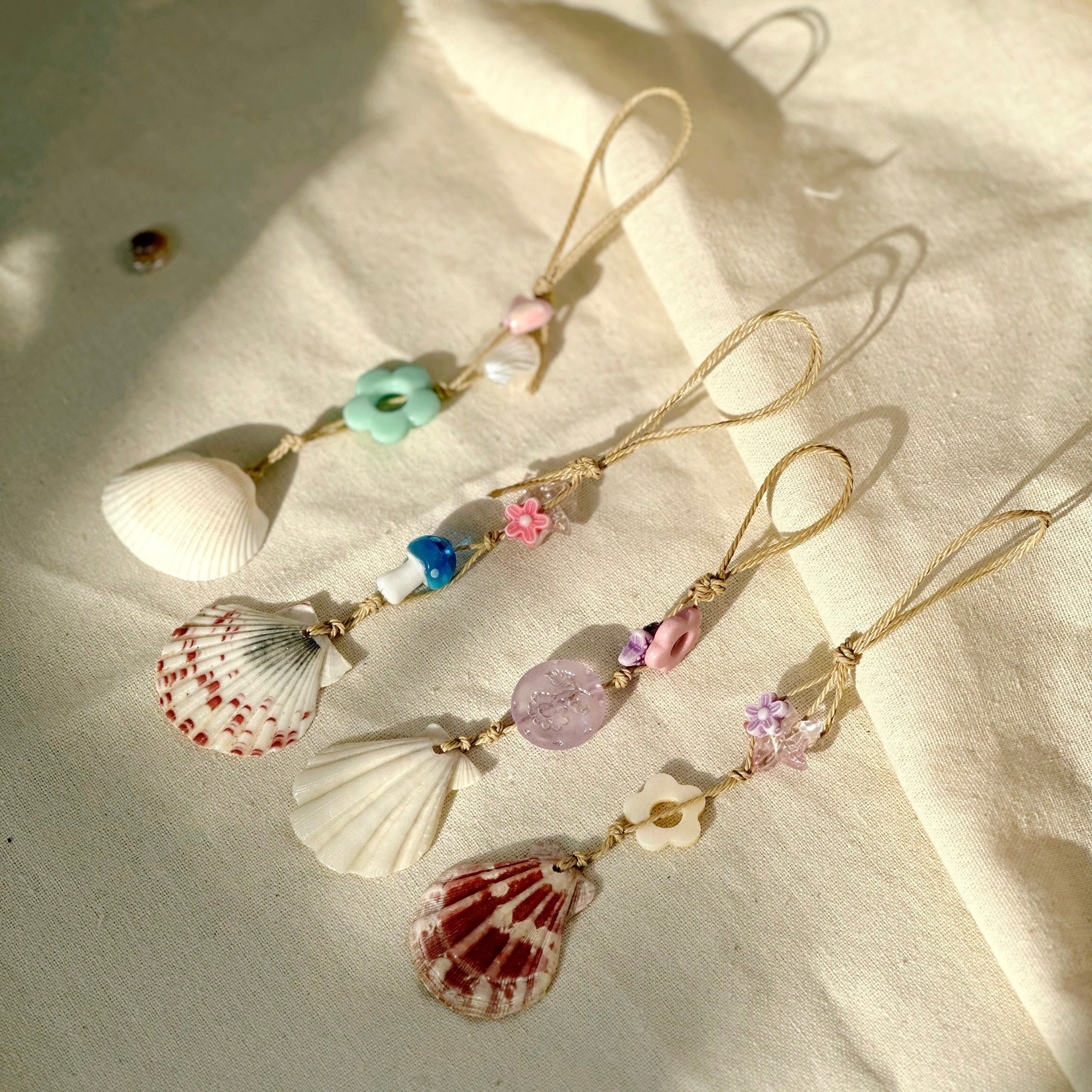 02 Keychains Set / Handmade Sea Shells Keychain or Phonechain / Real ...