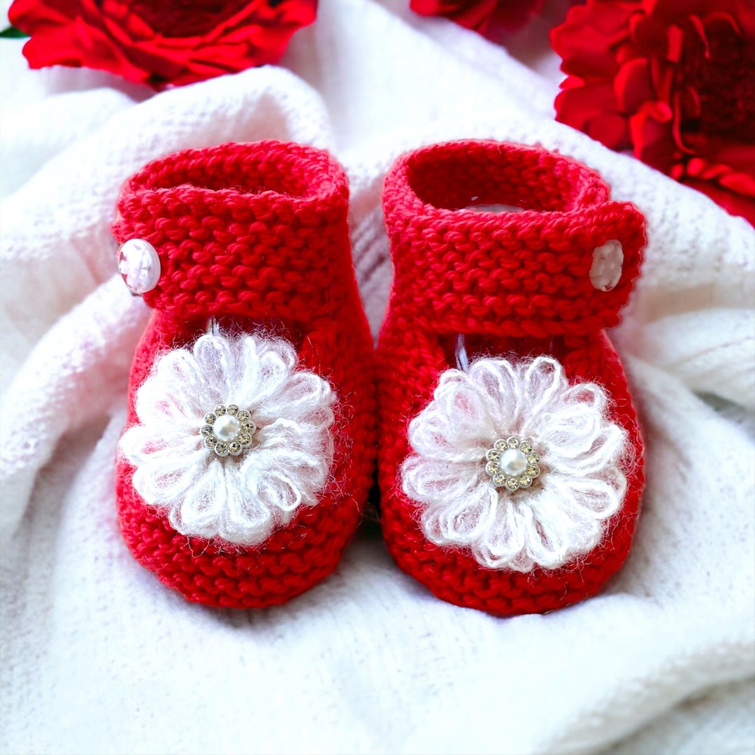 Ruby Red Knitted Baby Booties - Mary Jane Booties - Ruby Slippers ...