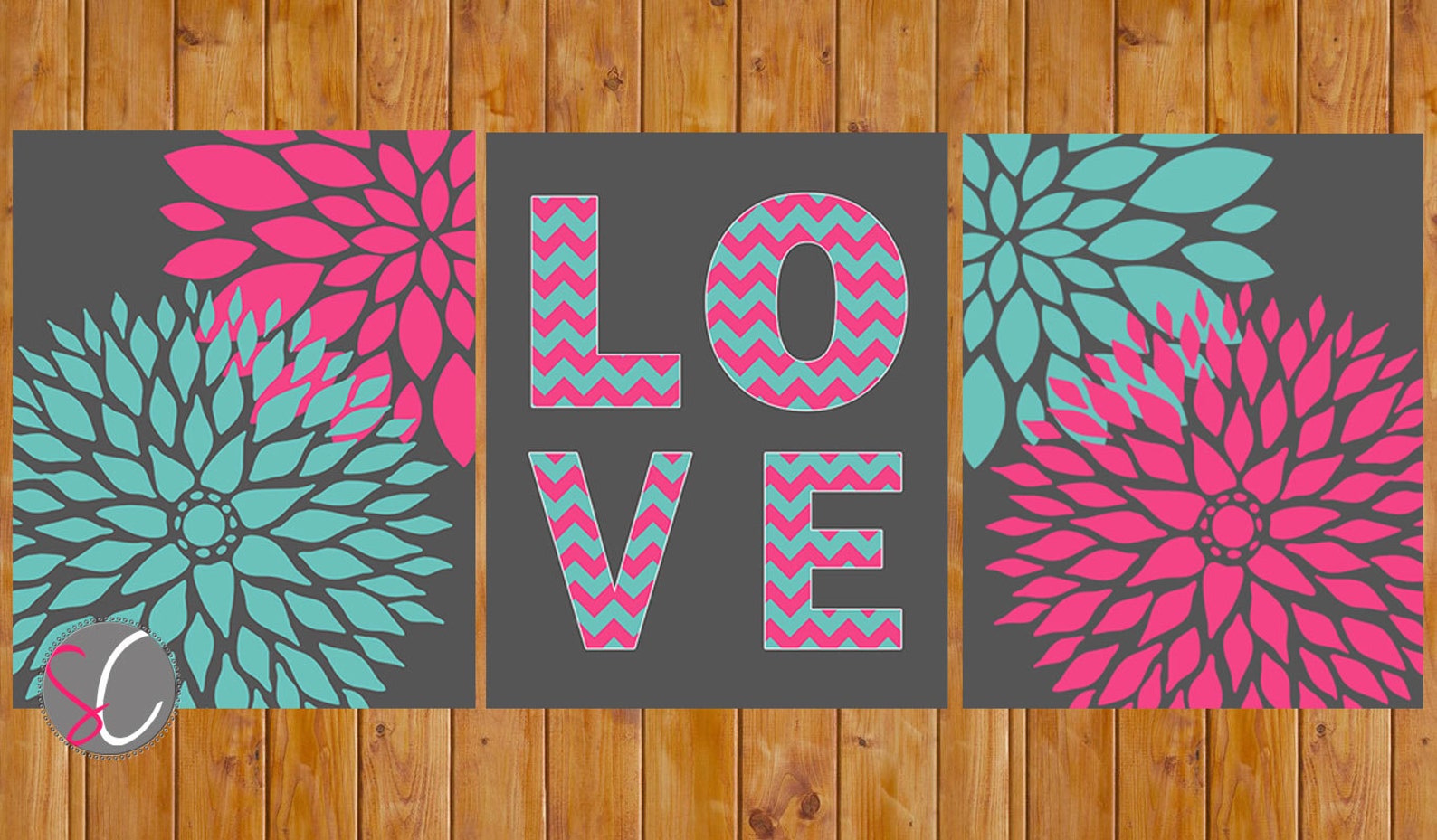 Floral Teen Girl's Hot Pink Teal Chevron Love Baby Nursery | Etsy
