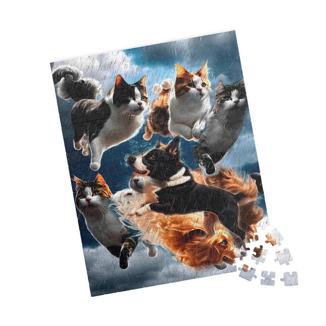 Raining Cats and Dog Puzzle,'it's Raining Cats and Dogs' Design - Cat ...
