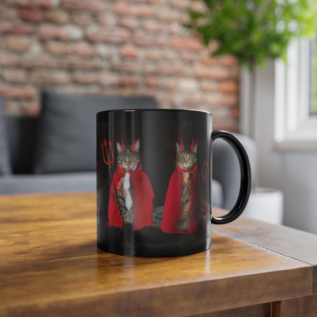 Red Vampire Cat Halloween Black Coffee Cup, Peaches & Paprika Red ...
