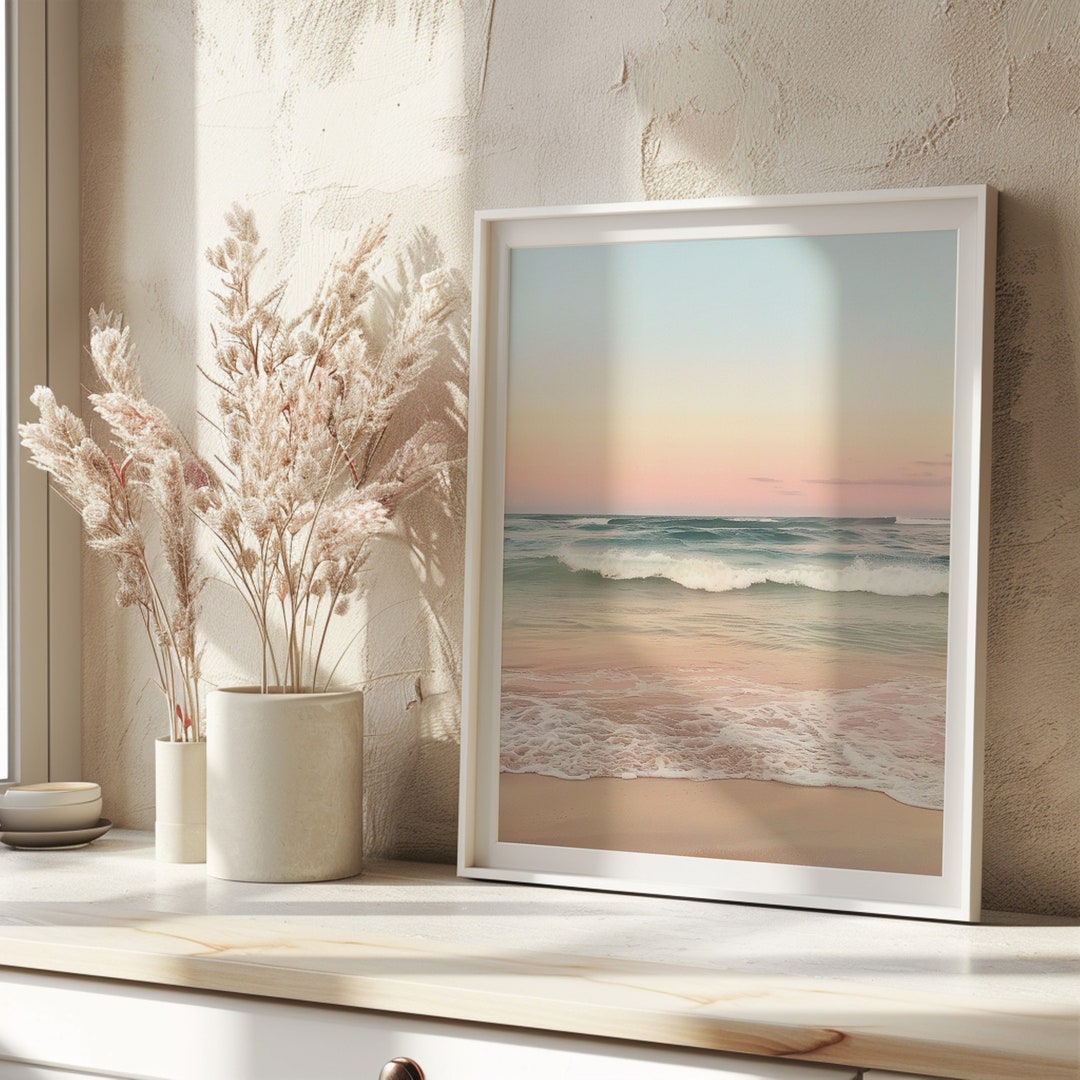 Neutral Beach Print, Beach Printable Wall Art, Pastel Beach Print ...