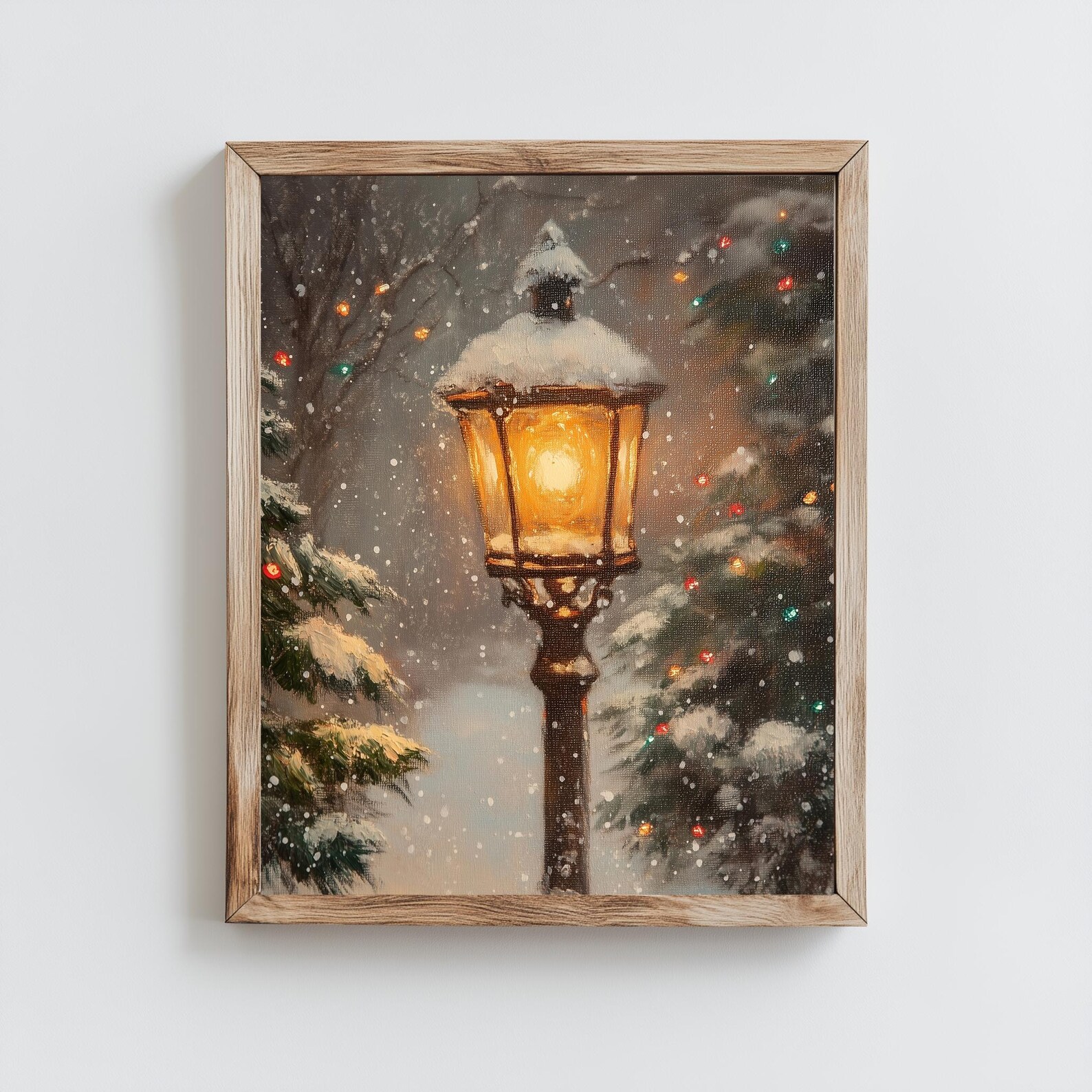 Christmas Lamppost Digital Print, Christmas Print, Vintage Oil Painting ...