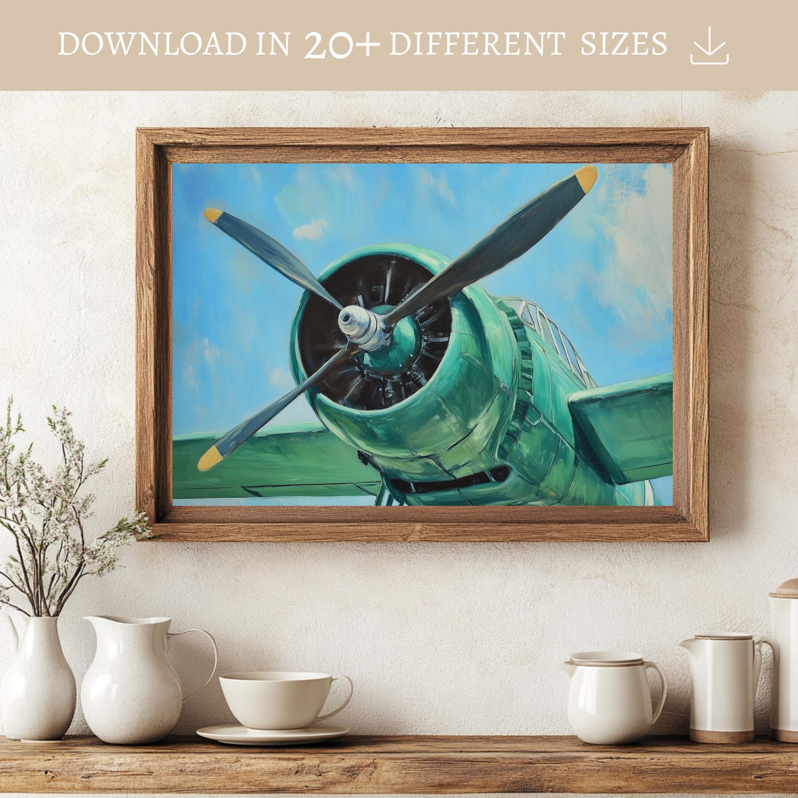 Vintage Green Airplane Digital Art, Vintage Oil Painting Style, Digital ...