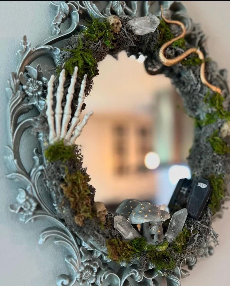 Moss Mirror With Preserved Moss and Clear Quartz Crystals / Spooky ...