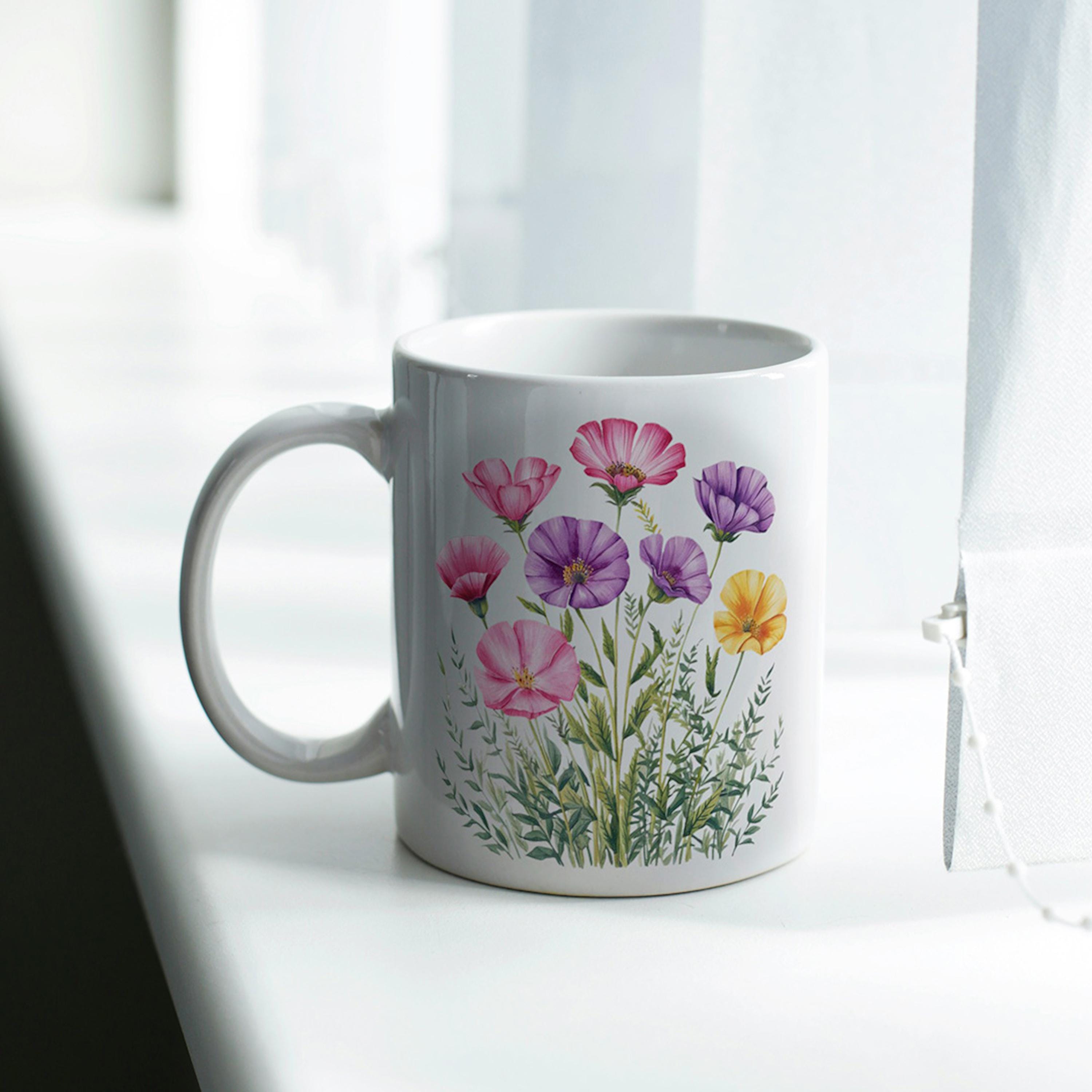 Personalized Coffee Mug With Name, Floral Cup With Wildflowers, Custom ...
