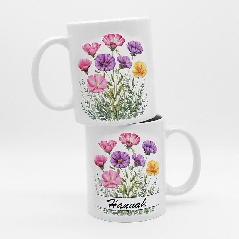 Personalized Coffee Mug With Name, Floral Cup With Wildflowers, Custom ...