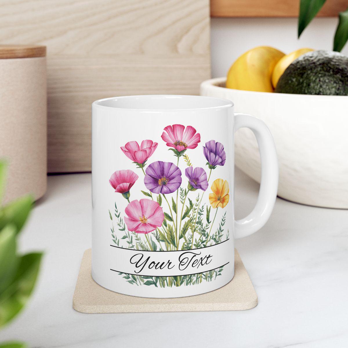 Personalized Coffee Mug With Name, Floral Cup With Wildflowers, Custom ...