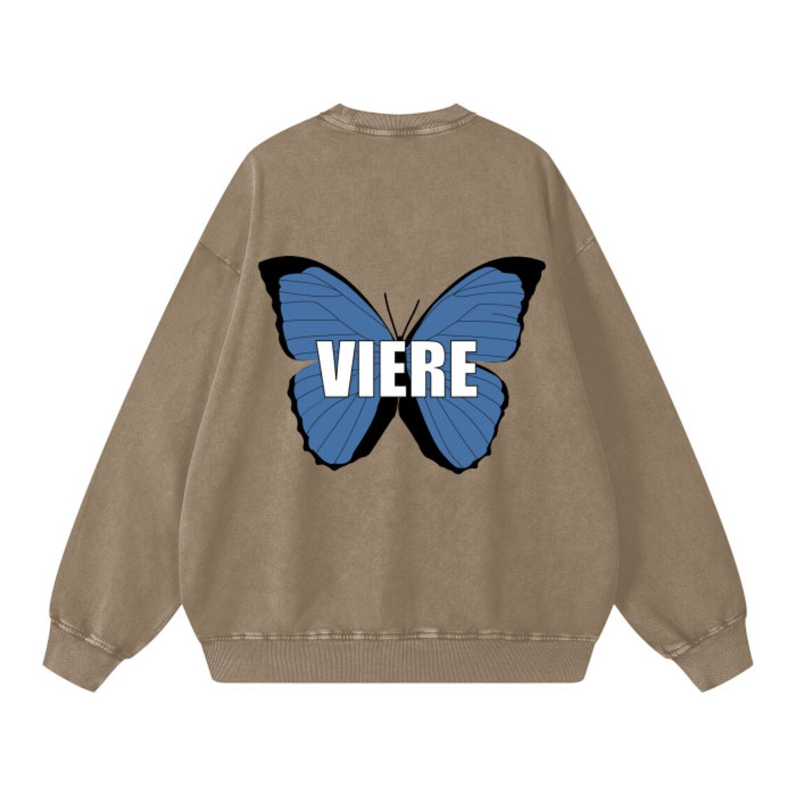 Butterfly Print Blue Acid Wash Oversized Crewneck Sweatshirt Vintage ...