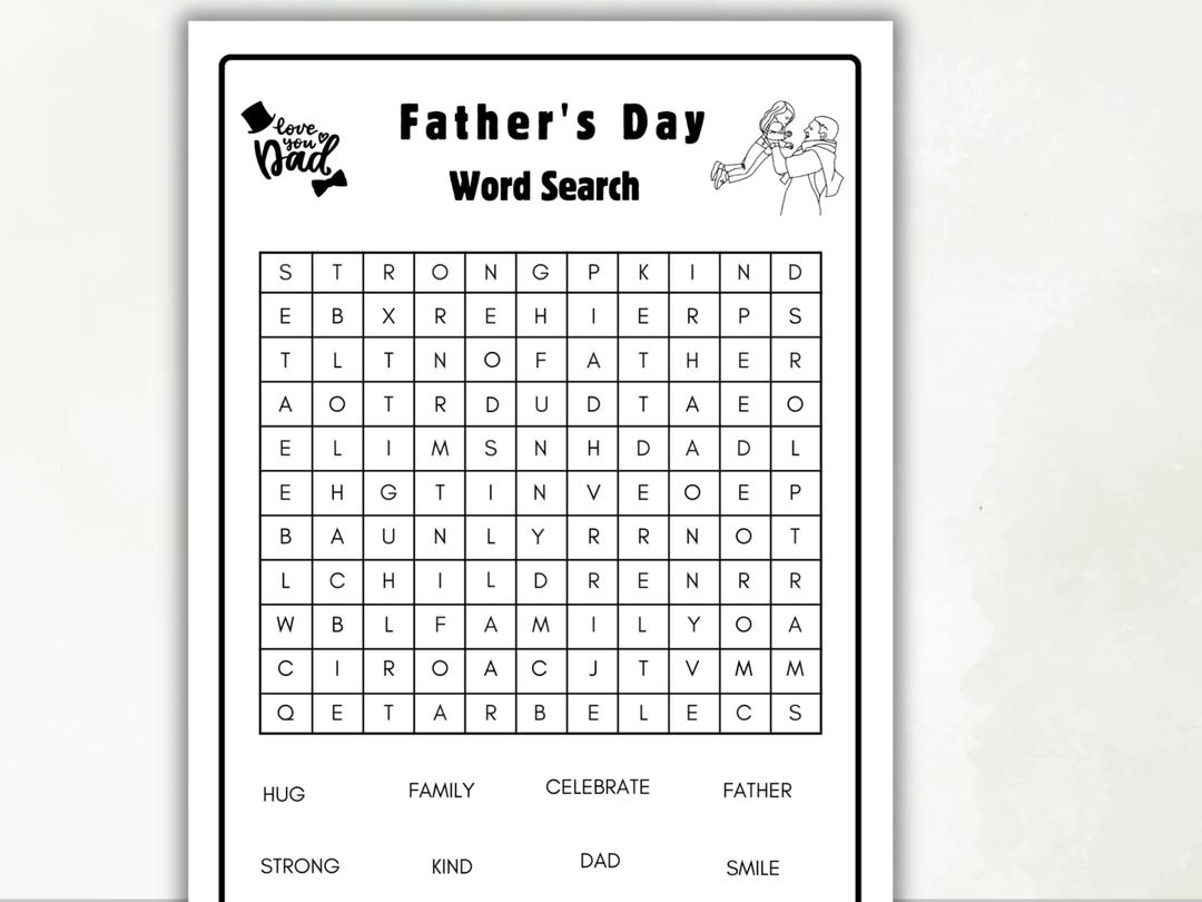 Father's Day Fun Word Search, Printable Father's Day Gift, Dad Birthday ...