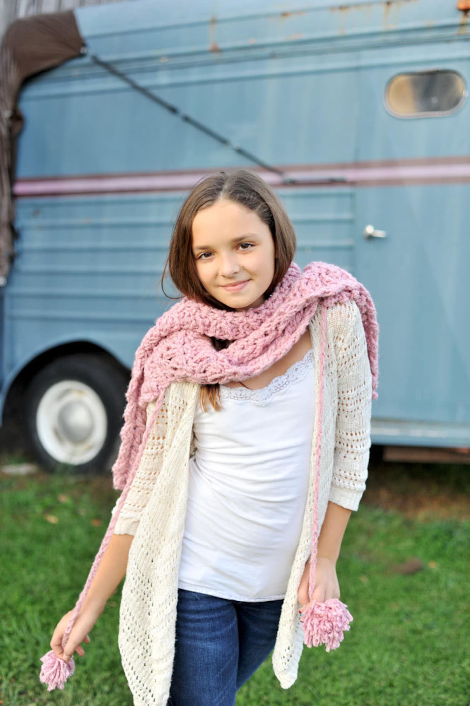 My Hoodie Scarf With Pom Poms Crochet Pattern Tweens Teens - Etsy