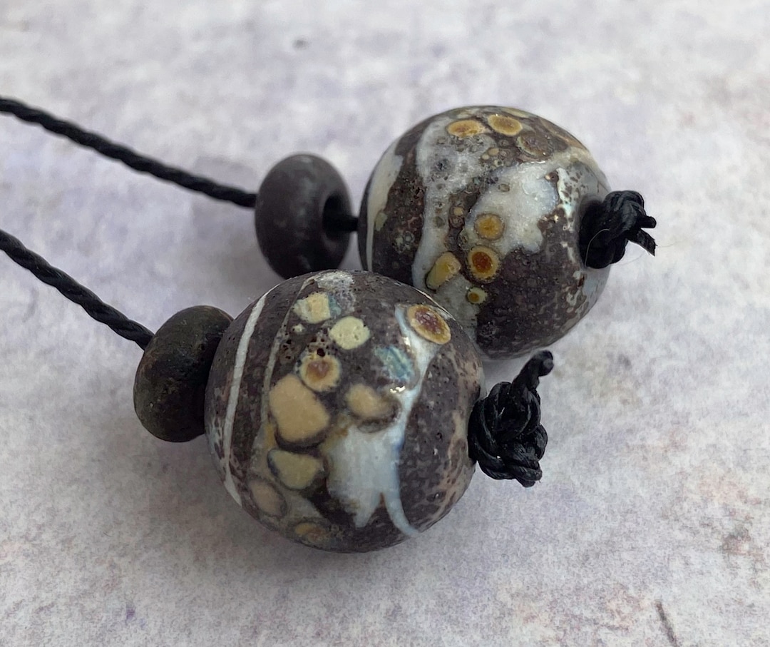 Black and Ivory Lampwork Bead Pair - Raku Frit - Etsy