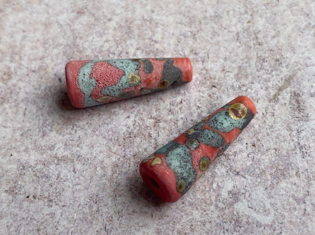 Small Rustic Cone Pair -coral & Copper Green - Raku Frit - Etsy