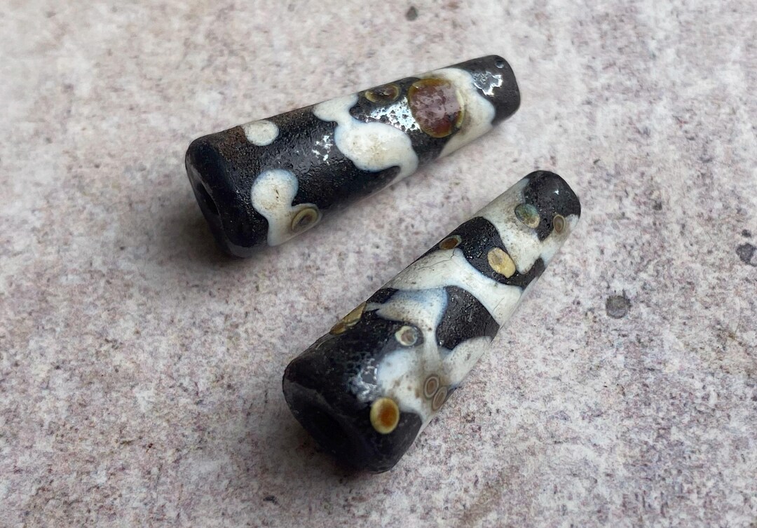 Small Rustic Cone Pair - Black & Ivory - Raku Frit - Etsy