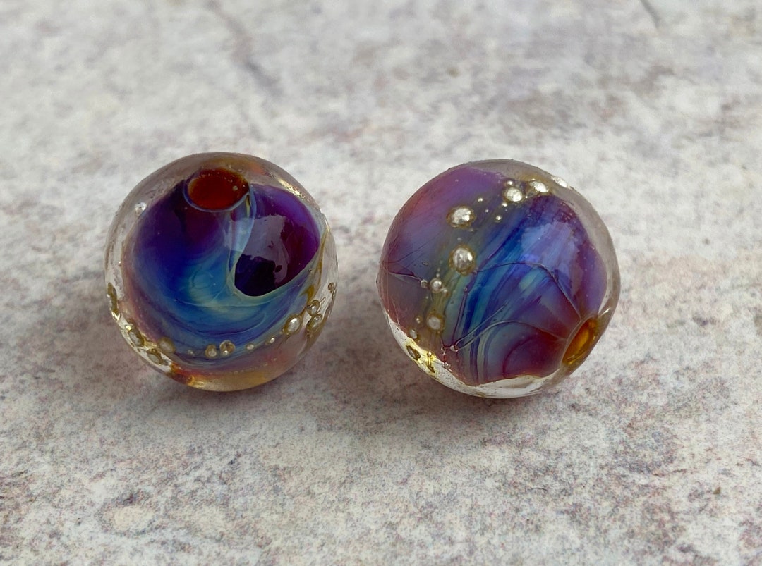 Purple, Pink Shimmering Reactive Glass Bead Pair - Etsy