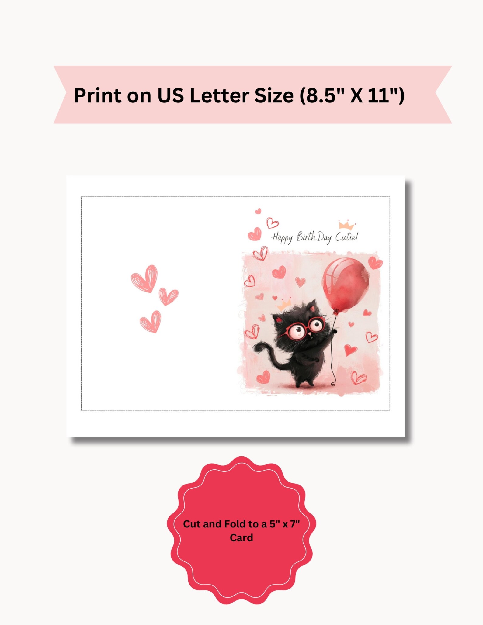 PRINTABLE Birthday Card Birthday Kitty Card Instant Download Card ...