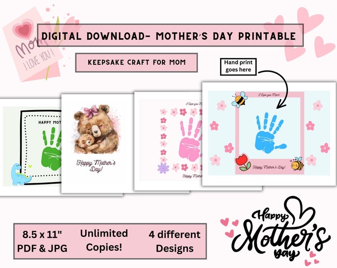 Printable Mother's Day Handprint Craft | Butterfly Art | Hand Print Art ...