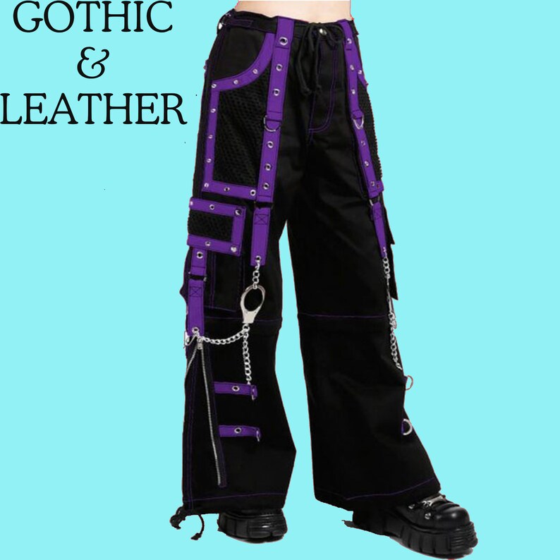 Men's Gothic Purple Cotton Gothic Dark Cuff Pants, Men's Fashion Gothic ...