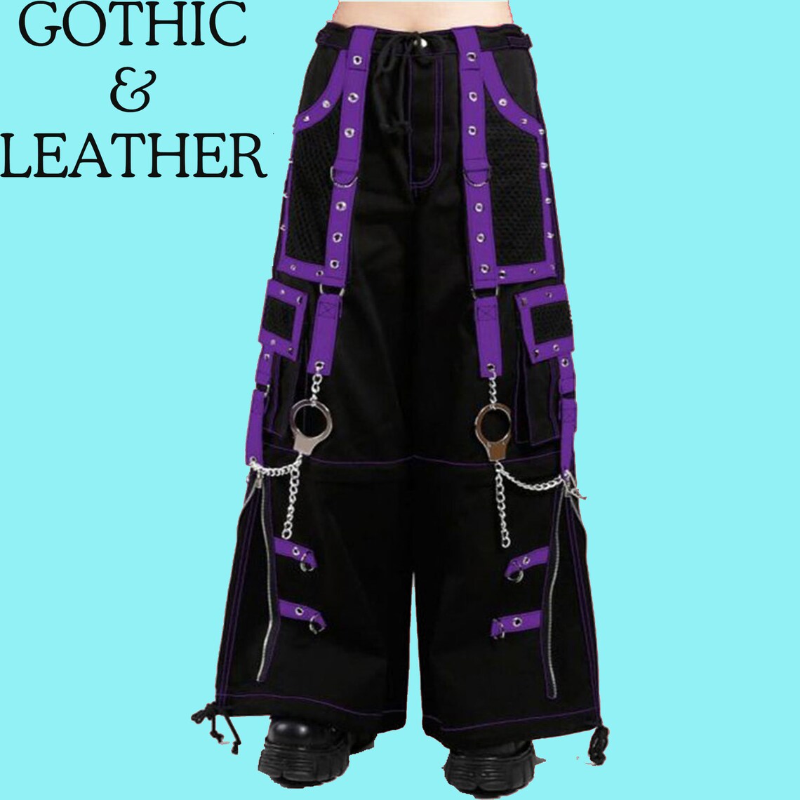 Men's Gothic Purple Cotton Gothic Dark Cuff Pants, Men's Fashion Gothic ...
