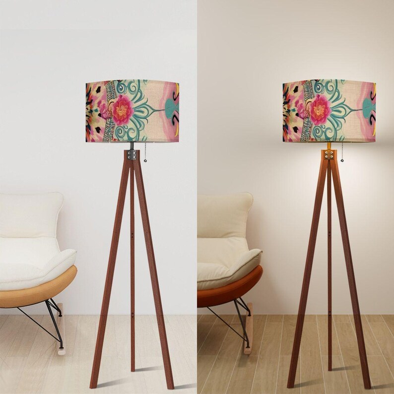 Ikat Watercolor Boho Moody Maximalist Floral Bohemian Desiged Tripod ...