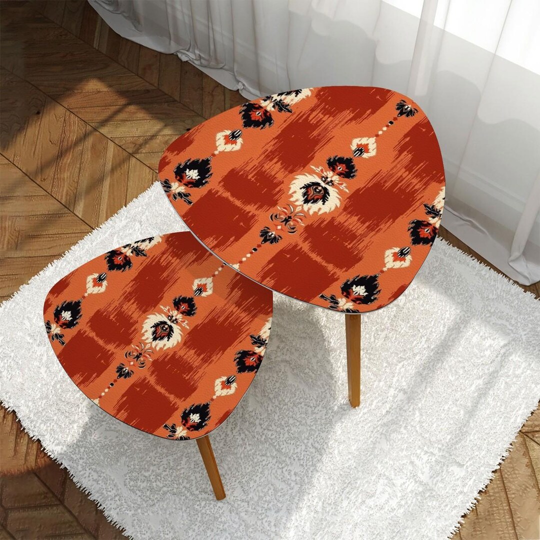 Red & Burnt Orange Ikat Nesting Tables – Watercolor Boho Coffee Table ...