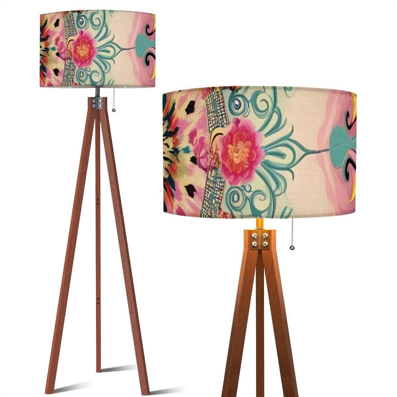 Ikat Watercolor Boho Moody Maximalist Floral Bohemian Desiged Tripod ...