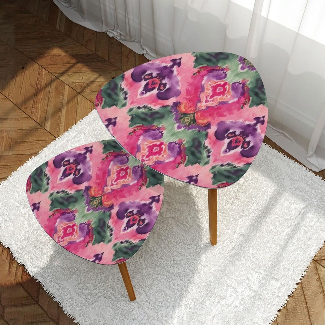 Ikat Bohemian Watercolor Hot Pink Emerald Greenn Purple Boho Designed ...
