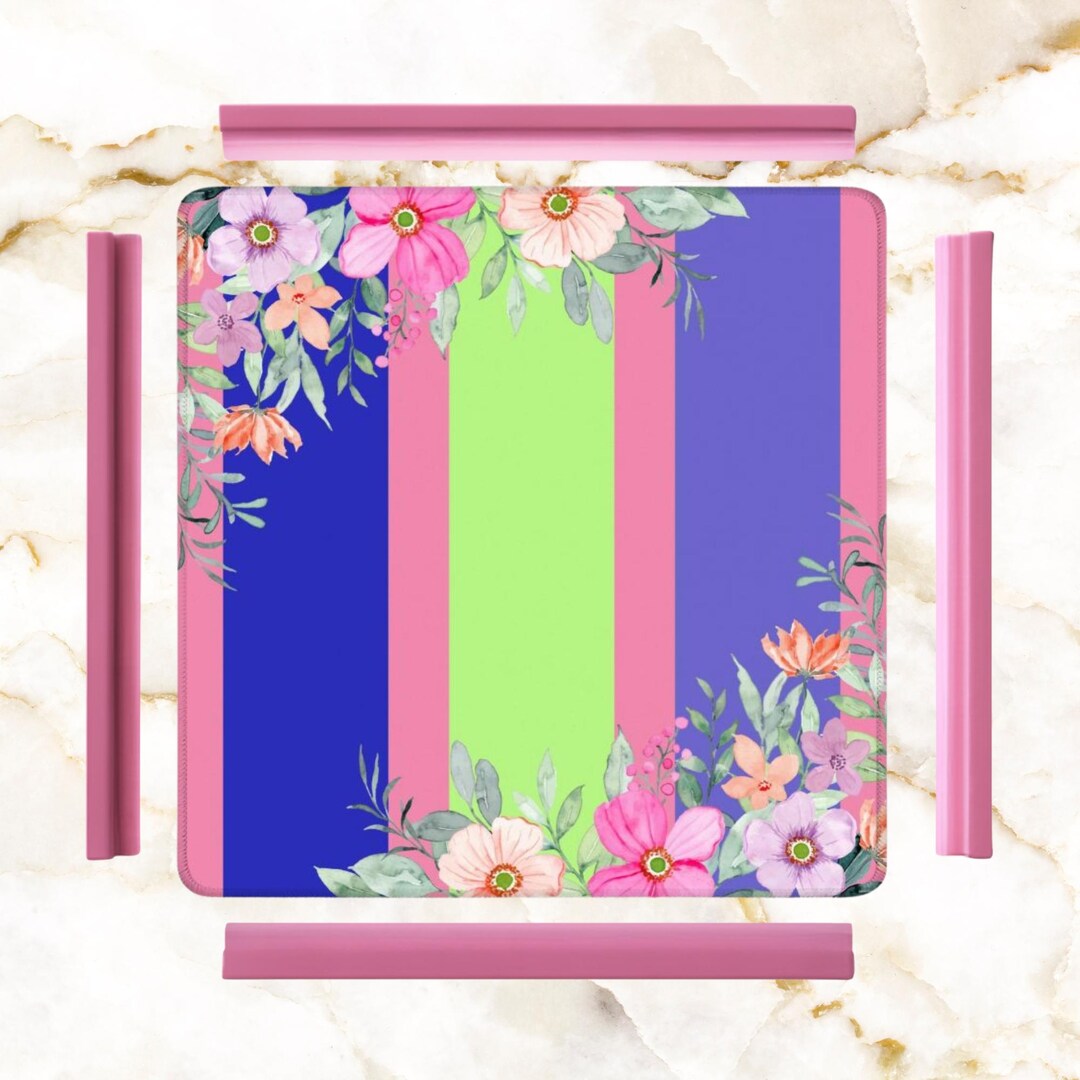 Mahjong Mat Preppy Pink, Bright Green Purple, Watercolor Floral Palm ...