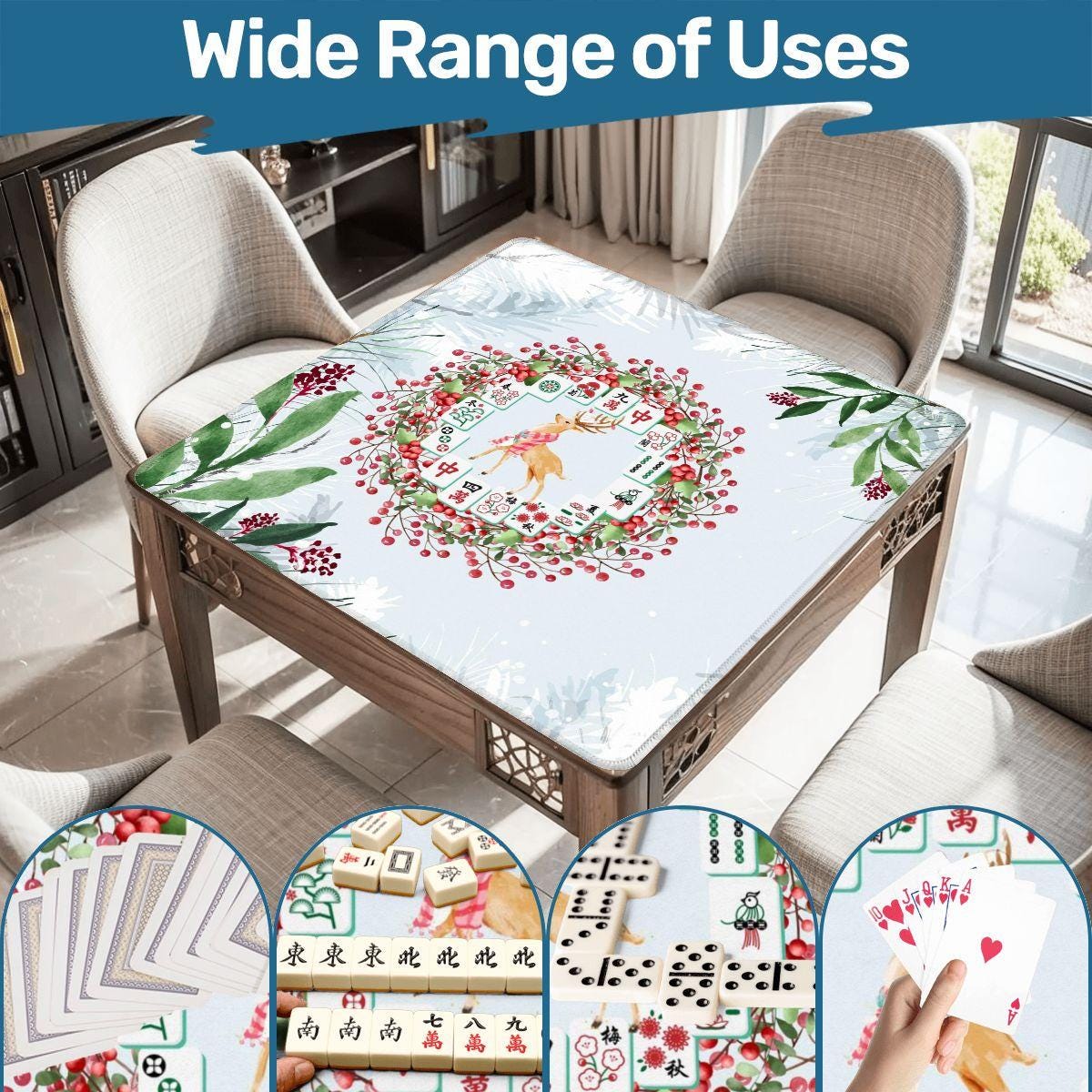 Christmas Mahjong Mat: Reindeer Tile Wreath Design - Etsy