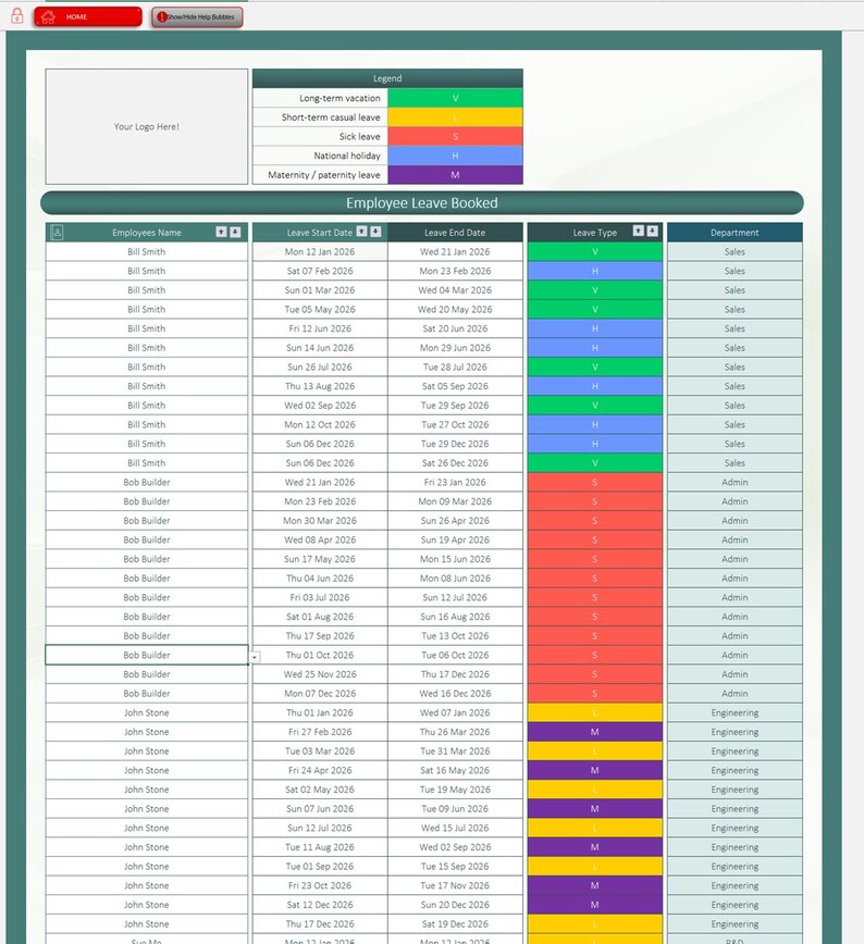 Professional Excel Employee Leave, Holiday & Time-off Tracker - Etsy ...