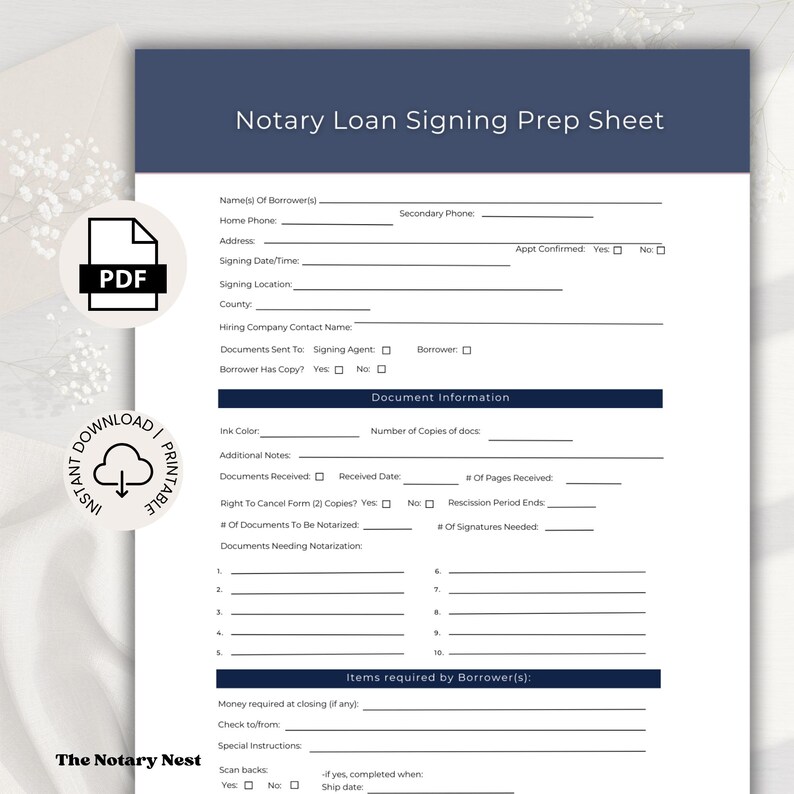 Notary Loan Signing Prep Sheet: Streamlined Checklist (PDF Instant ...